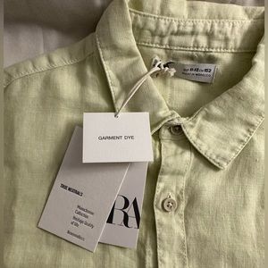 Zara | Shirts & Tops | Pastel Lime Green Linen Button Down Girls Shirt ...